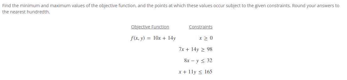 Solved Find the minimum and maximum values of the objective | Chegg.com