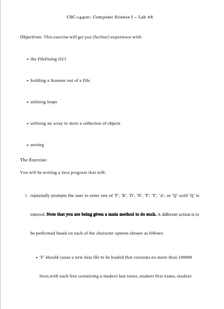 CSC-1440o: Computer Science I - Lab \#8 Objectives: | Chegg.com