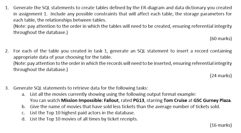 Solved SQL DATABASE SYSTEM GMG MOVIE DATABASE DESIGN This | Chegg.com