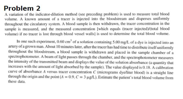 Solved Problem 2 A variation of the indicator-dilution | Chegg.com