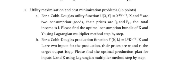Solved Utility maximization and cost minimization problems | Chegg.com