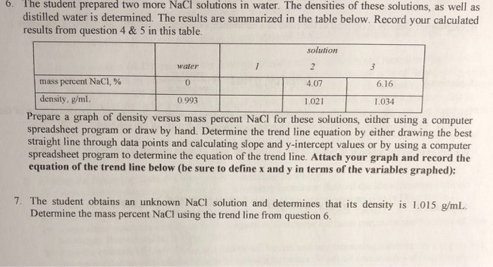 Solved 6. The student prepared two more NaCl solutions in | Chegg.com
