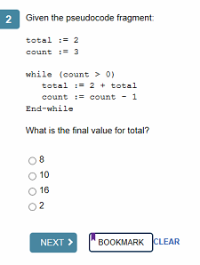 Solved Given the pseudocode fragment total := 2 count 3 | Chegg.com