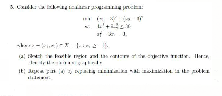 Solved 5. Consider the following nonlinear programming | Chegg.com