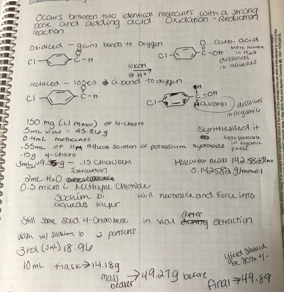 Cannizzaro Reaction Lab Report Help I need help with | Chegg.com