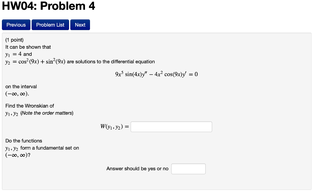 Solved HW04: Problem 4 Previous Problem List Next (1 point) | Chegg.com