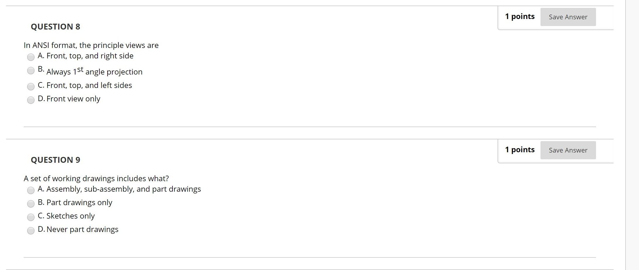 Solved 1 points Save Answer QUESTION 8 In ANSI format, the | Chegg.com