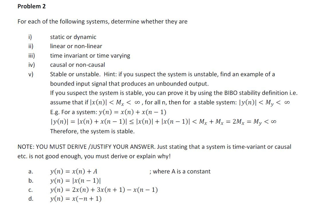 Solved Problem 2 For each of the following systems, | Chegg.com