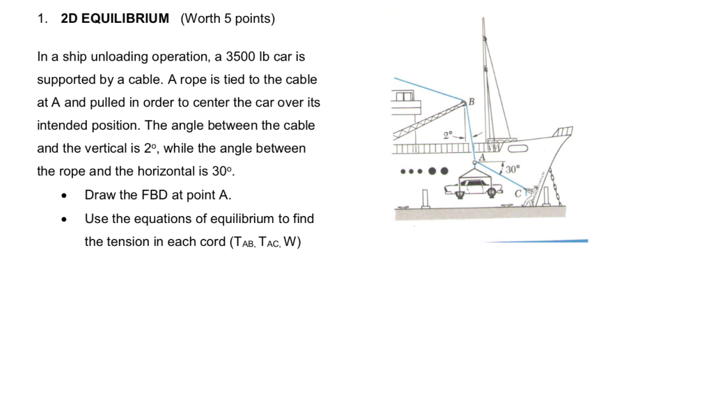 Solved 1. 2D EQUILIBRIUM (Worth 5 points) In a ship | Chegg.com