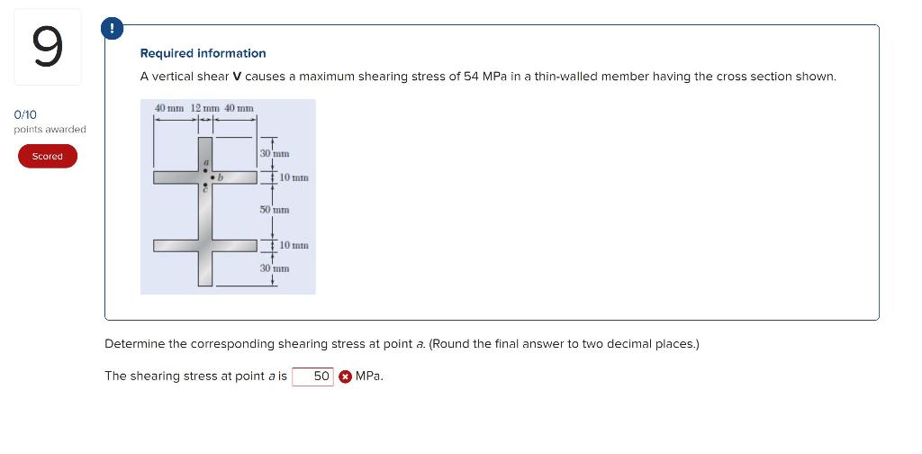 Solved 9 Required information A vertical shear V causes a | Chegg.com