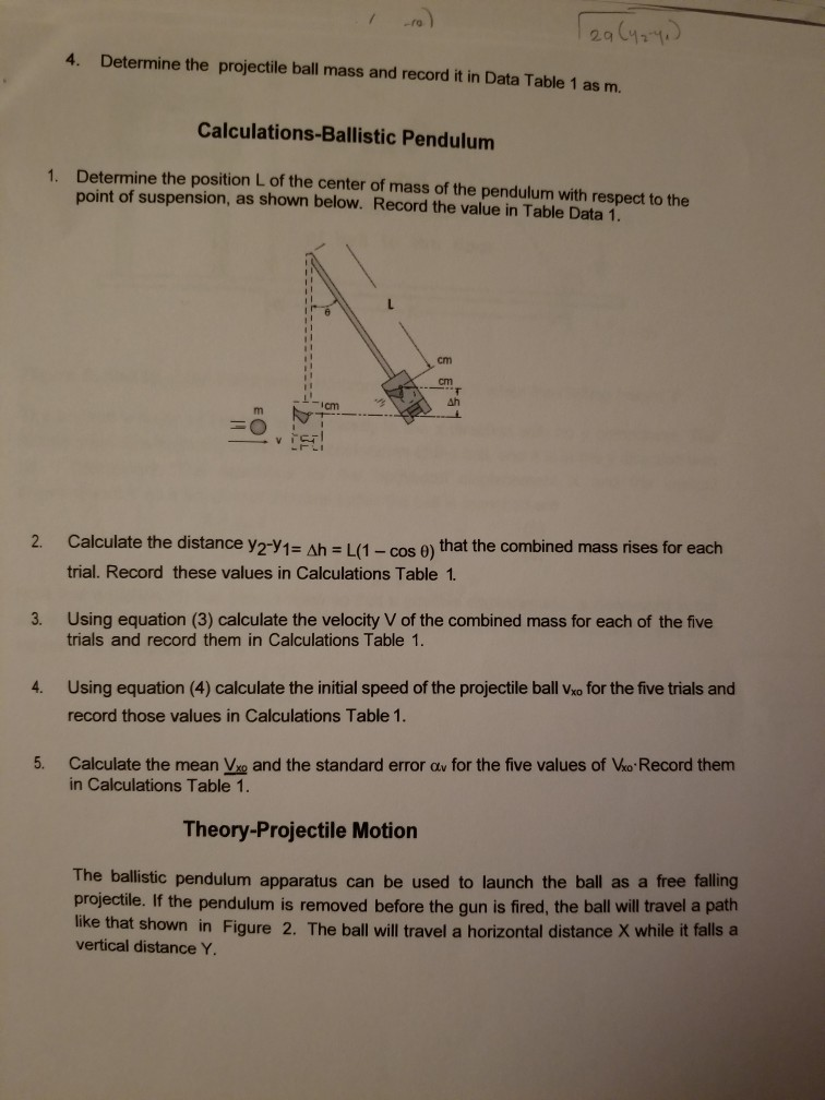 Solved The Ballistic Pendulum and Projectile Motion | Chegg.com