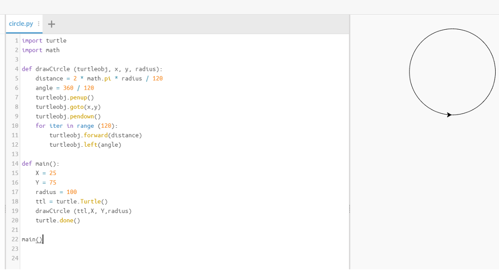 Solved Instructions Define a function drawcircle. This | Chegg.com
