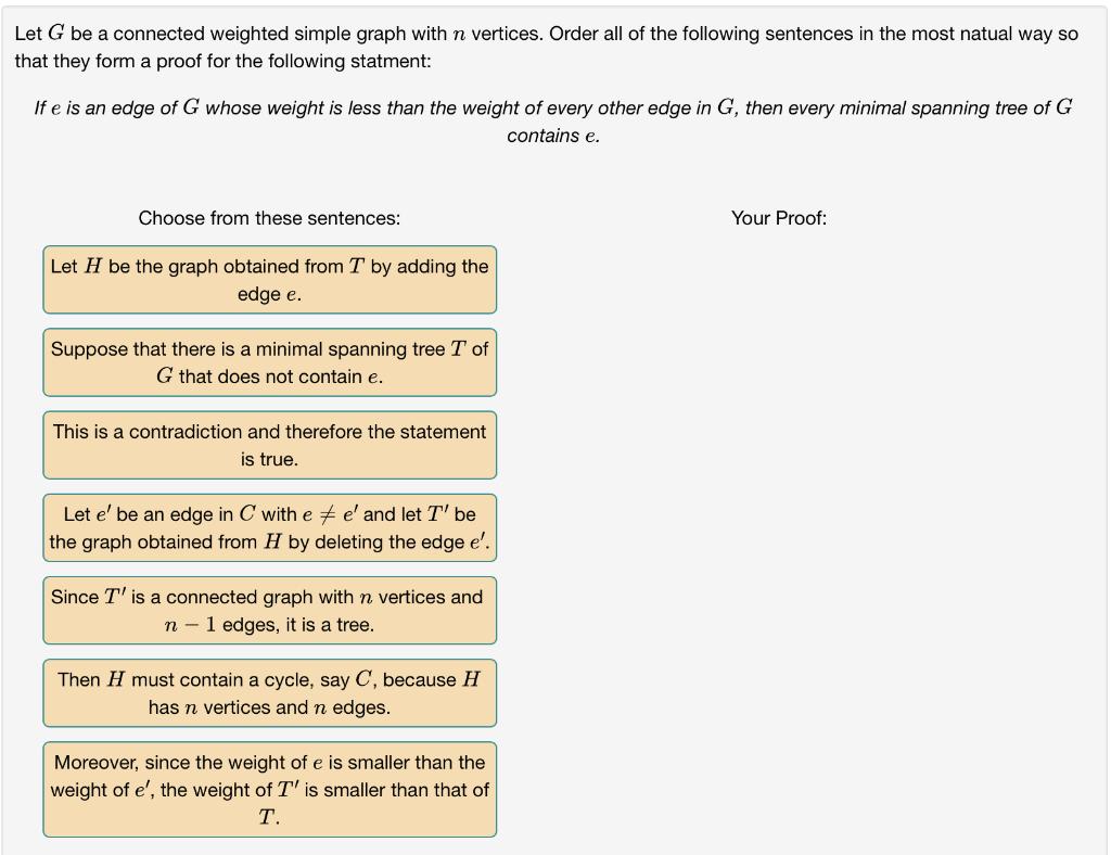Solved Let G be a connected weighted simple graph with n | Chegg.com