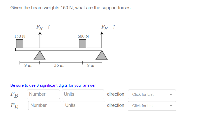 Solved Given the beam weights 150 N, what are the support | Chegg.com