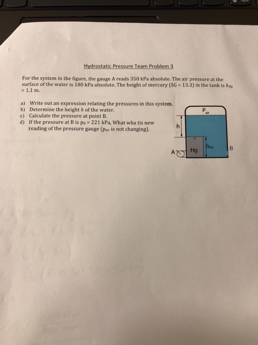 Solved Hydrostatic Pressure Team Problem 3 For the system in | Chegg.com