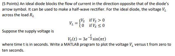 Solved (5 Points) An ideal diode blocks the flow of current | Chegg.com