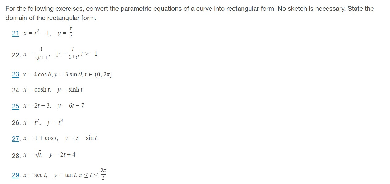 Solved For the following exercises, convert the parametric | Chegg.com