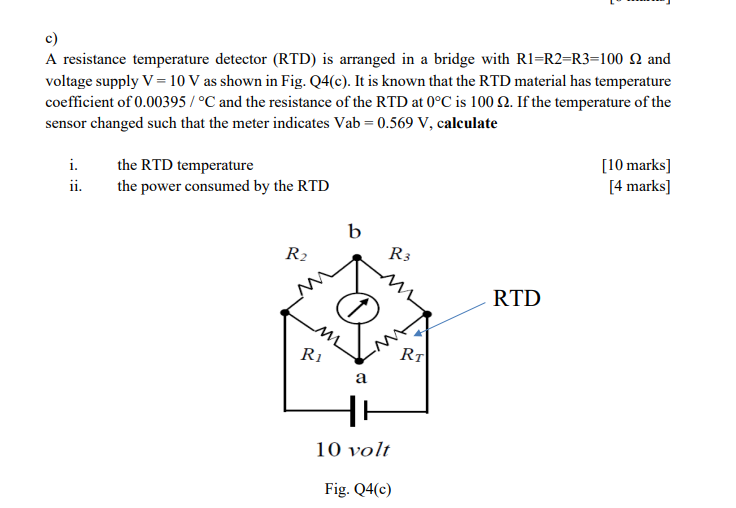 Solved c) A resistance temperature detector (RTD) is | Chegg.com