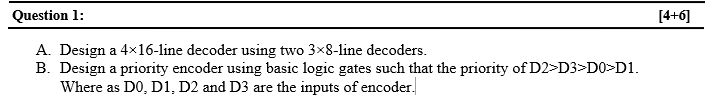 Solved Question 1: [4+6] A. Design a 4x16-line decoder using | Chegg.com
