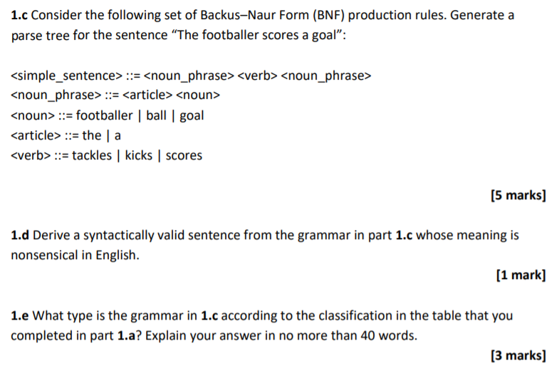 Solved 1. Consider the following set of Backus-Naur Form | Chegg.com