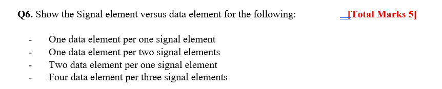 Solved Q6. Show the Signal element versus data element for | Chegg.com