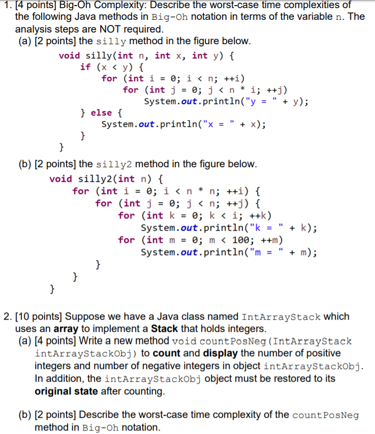 Solved 1. [4 points] Big-Oh Complexity: Describe the | Chegg.com
