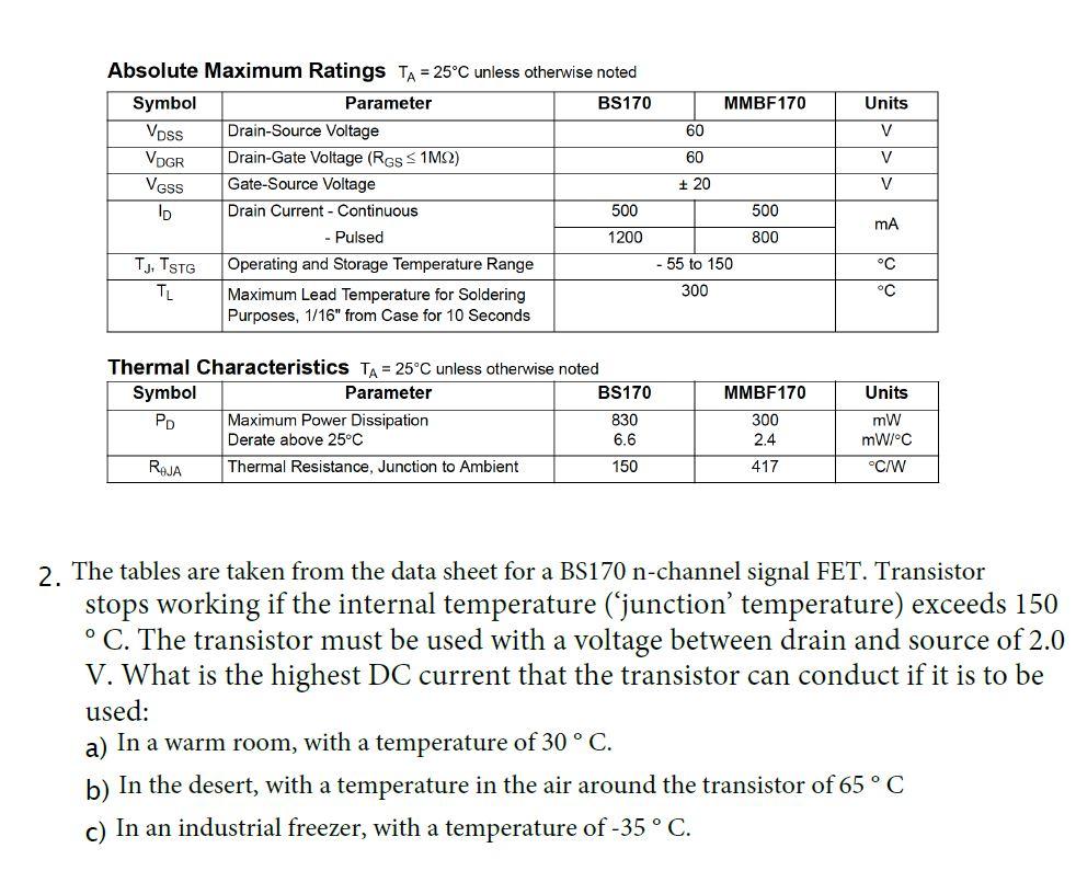 Solved MMBF170 Units 60 V 60 V V Absolute Maximum Ratings TA | Chegg.com