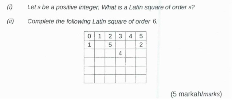 Solved (i) ﻿Let s ﻿be a positive integer. What is a Latin | Chegg.com