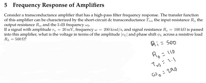 Solved 5 Frequency Response of Amplifiers Consider a | Chegg.com