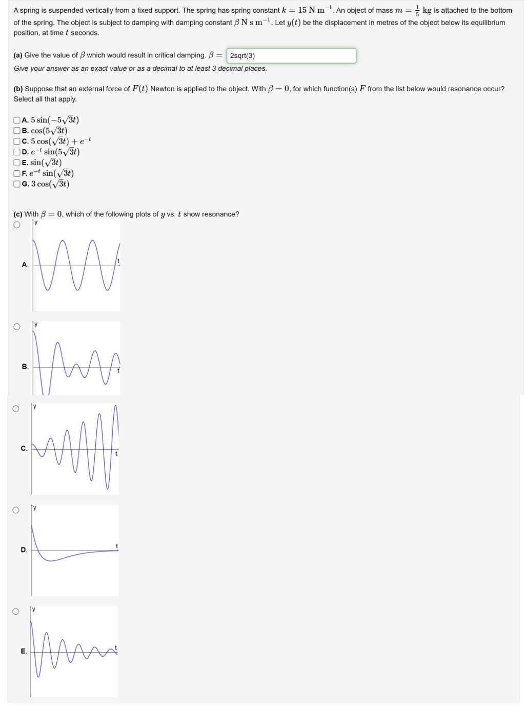 Solved A spring is suspended vertically from a fixed | Chegg.com