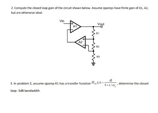 Solved 2. Compute the closed loop gain of the circuit shown | Chegg.com