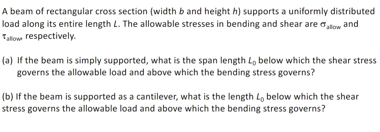 Solved A beam of rectangular cross section (width b and | Chegg.com