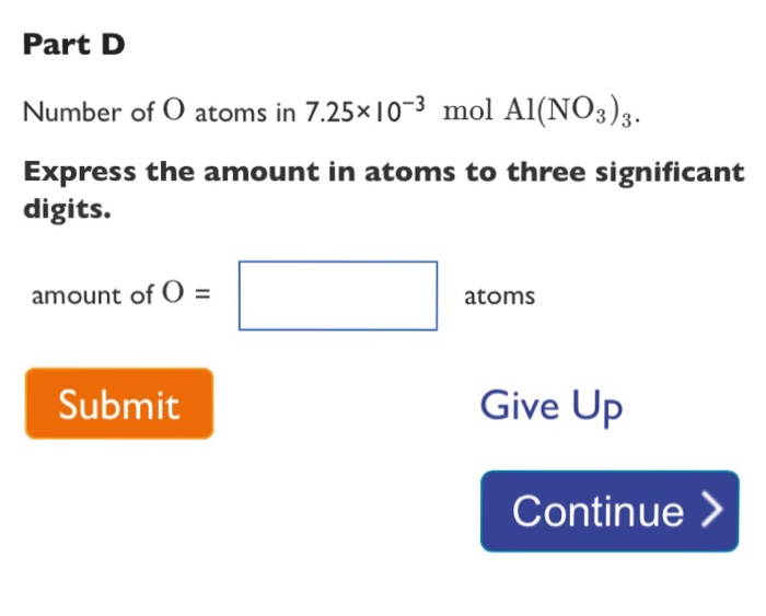 Solved Number of O atoms in 7.25 times 10^-3 mol Al(NO_3)_3. | Chegg.com
