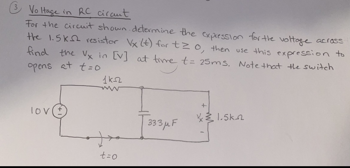 Solved Voltage in RC circuit For the circuit shown determine | Chegg.com