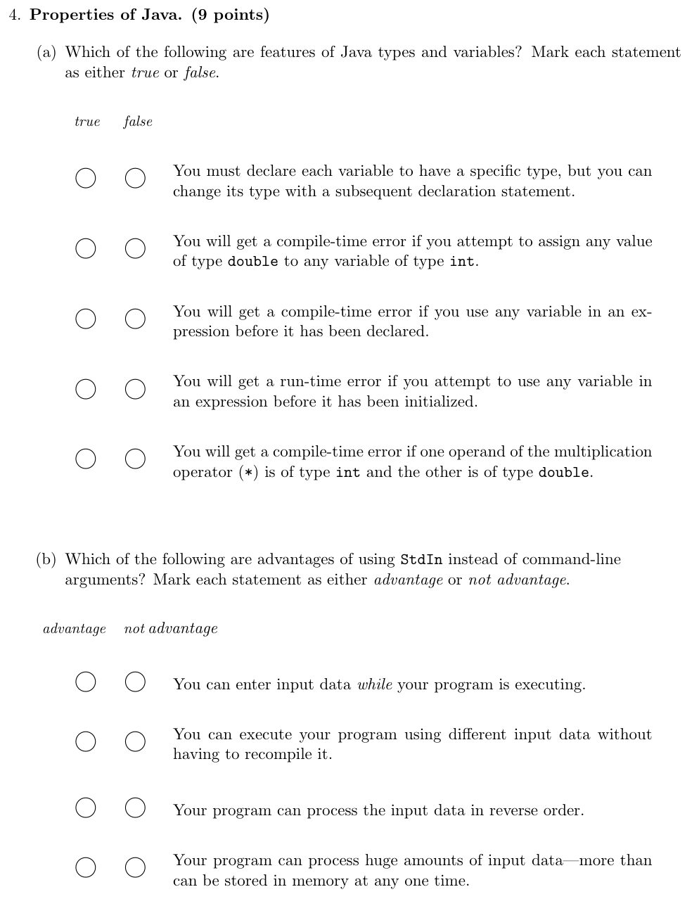Solved Properties of Java. (9 points) (a) Which of the | Chegg.com