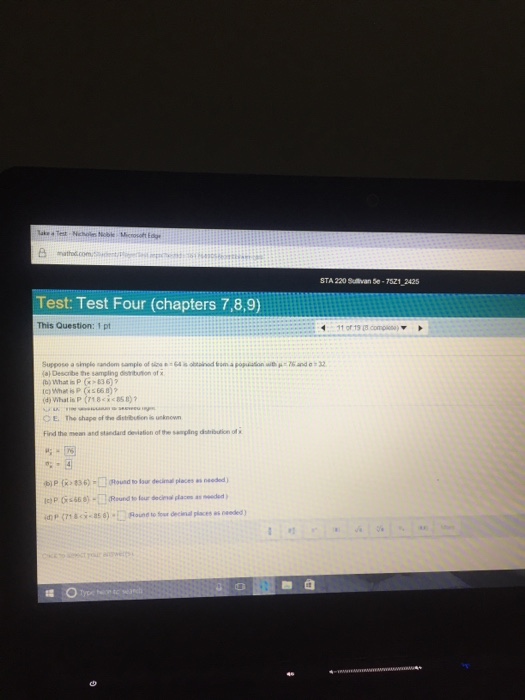 Solved STA 220 Suitvan 5e-7621 2425 Test: Test Four | Chegg.com