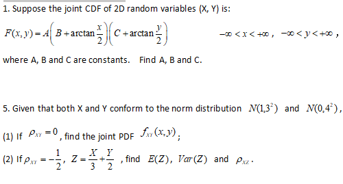 Solved 1. Suppose the joint CDF of 2D random variables (X, | Chegg.com