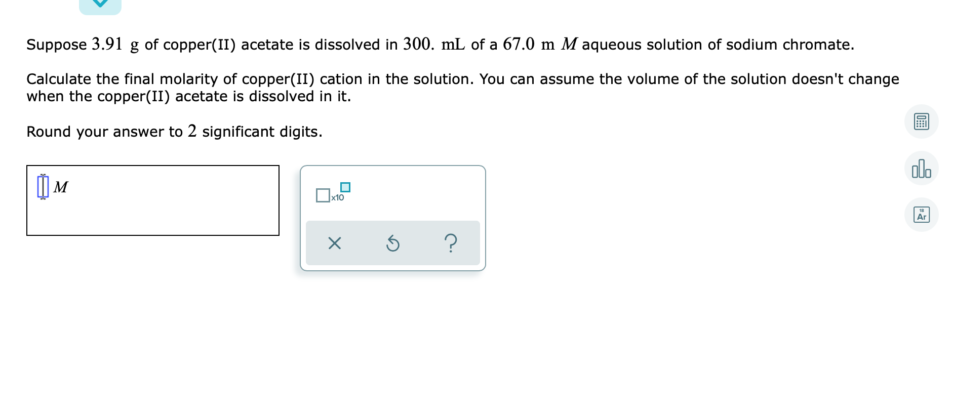 Solved Suppose 3.91 g of copper(II) acetate is dissolved in | Chegg.com