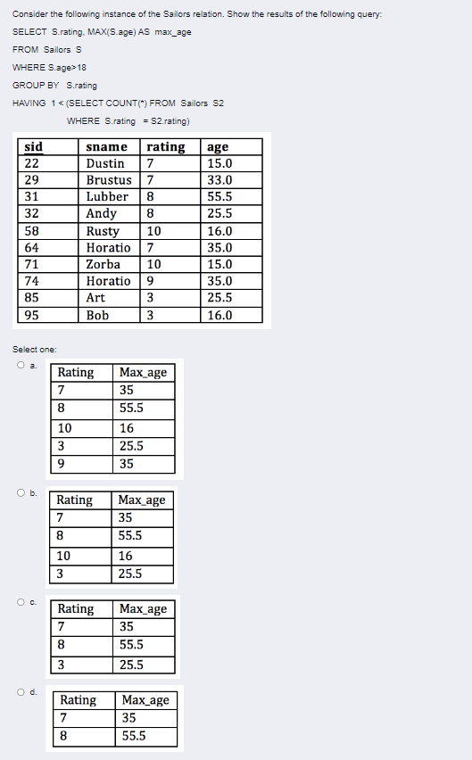 Solved Consider the following instance of the Sailors | Chegg.com