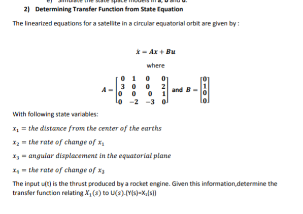 Solved 2) Determining Transfer Function from State Equation | Chegg.com