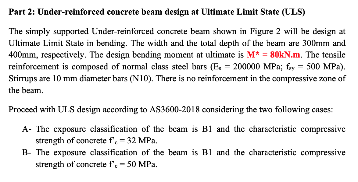 Solved Part 2: Under-reinforced concrete beam design at | Chegg.com