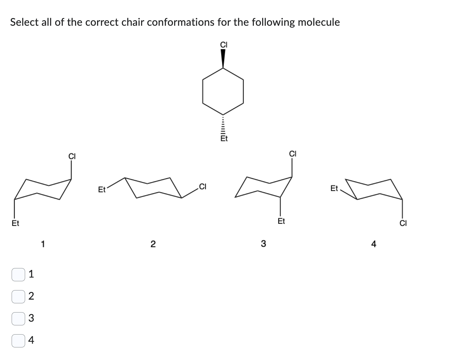 Solved Select all of the correct chair conformations for the | Chegg.com