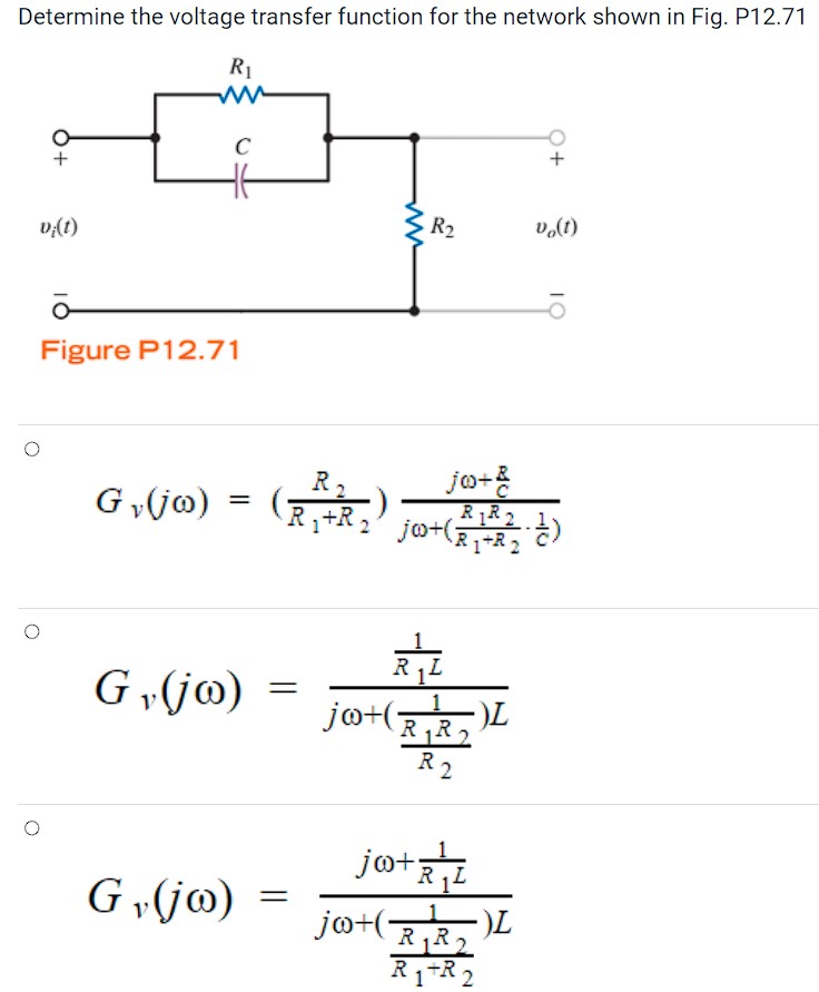 Solved Determine the voltage transfer function for the | Chegg.com
