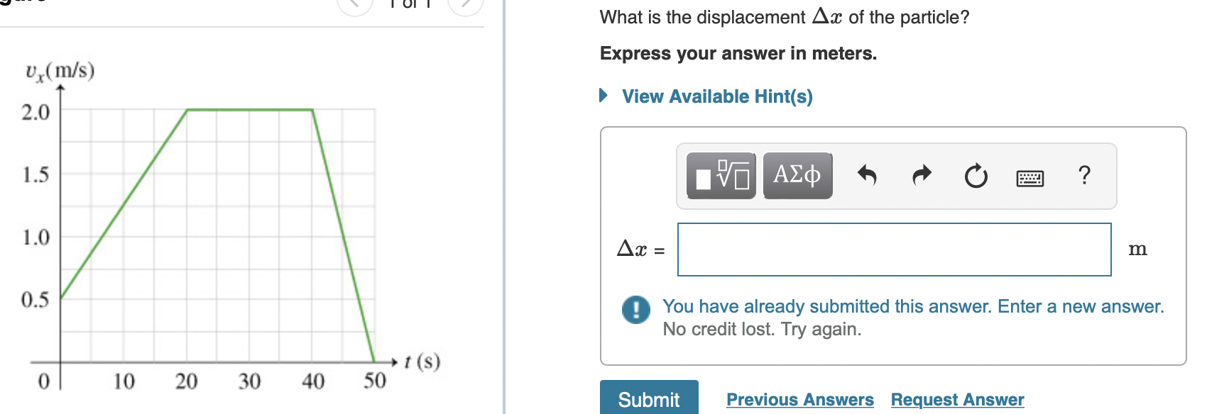 Solved What is the displacement Δx of the particle? Express | Chegg.com