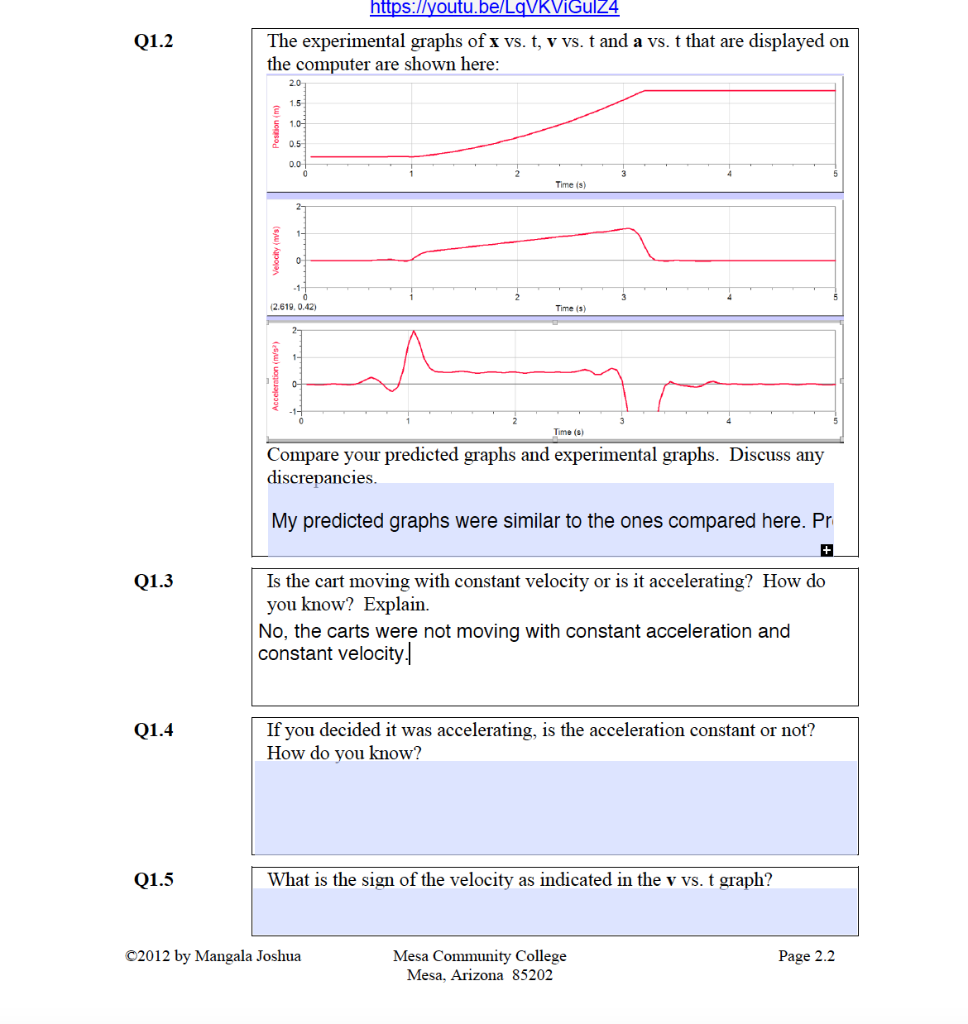Solved https://youtu.be/LqVKVIGulZ4 The experimental graphs | Chegg.com