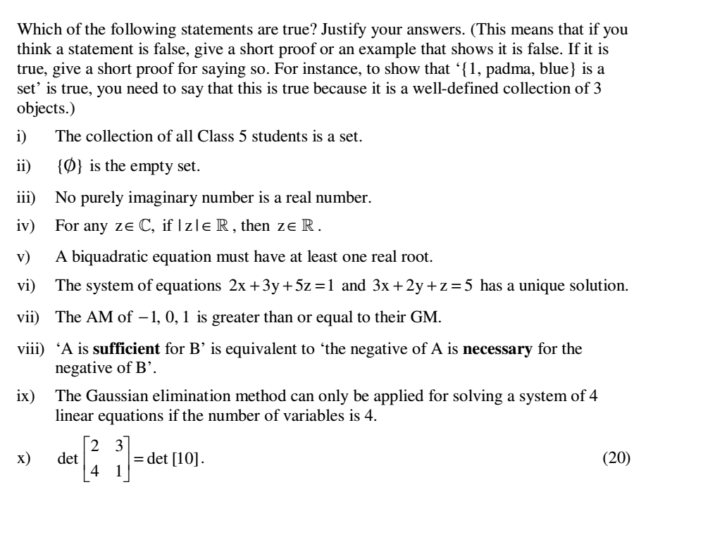 Solved Which of the following statements are true? Justify | Chegg.com