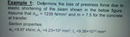Example 1: Determine the loss of prestress force due | Chegg.com