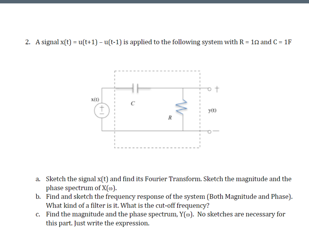 Solved 2. A signal x(t)=u(t+1)−u(t−1) is applied to the | Chegg.com