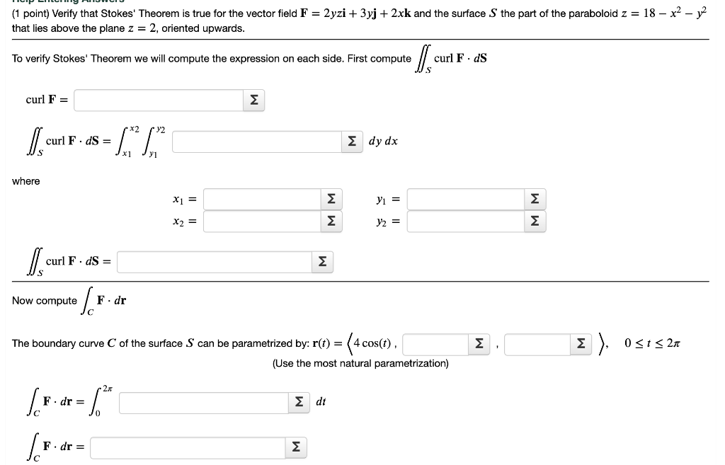 Solved (1 point) Verify that Stokes' Theorem is true for the | Chegg.com