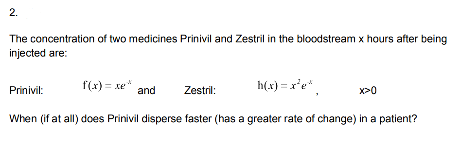 Solved The concentration of two medicines Prinivil and | Chegg.com